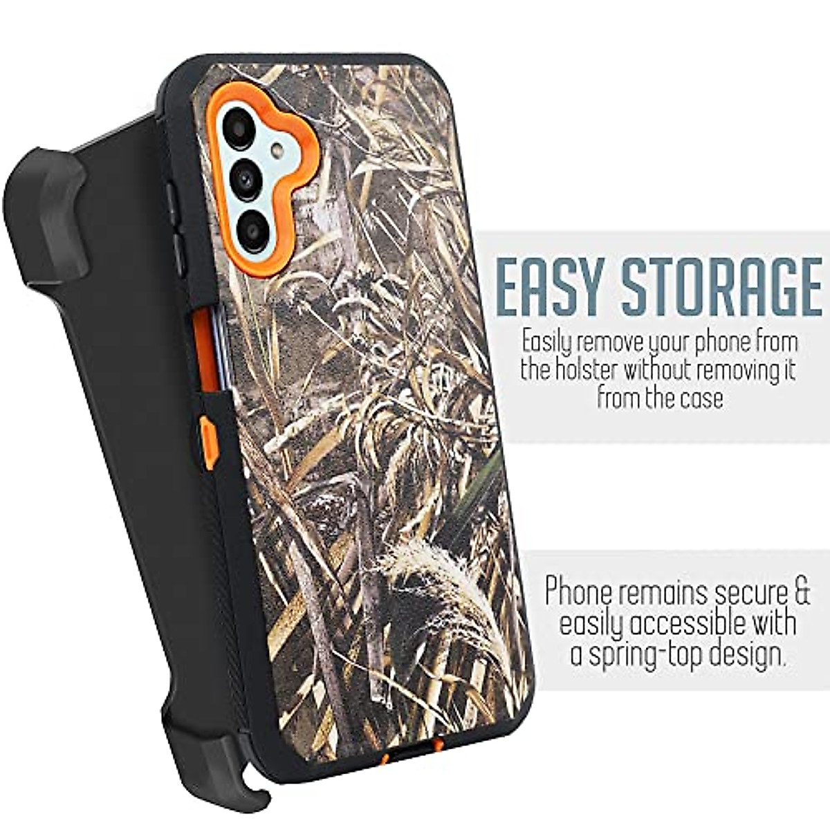 Thousandgear Designed for Samsung Galaxy A13 5G Holster Belt Clip Case Shockproof Heavy Duty Tough Hybrid Case Triple Protective Anti-Shock Resistant Mobile Phone Built in Screen Protector (Camo)