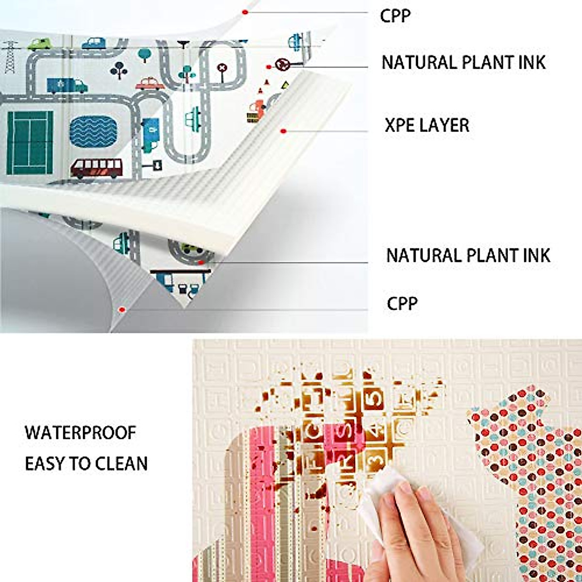 Eanpet Baby Play Mat Foam Area Rug for Kids Toddler Infant Ultra Thick Folding Large Crawl Mat Non-Slip Playmat for Bedroom Playroom Nursery ABC Letter (Traffic)