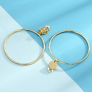 BIRSTONE Women Clip on 2 Inch Large Big Hoop Minimalist Earrings (gold)