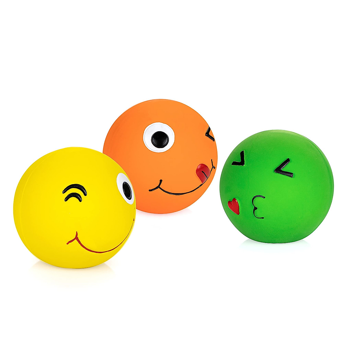 CHIWAVA 3 Pack 2.7'' Latex Squeaky Dog Toy Ball Smiley Face Round Balls Interactive Fetch Play for Medium Dogs