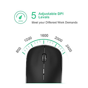 JOYACCESS Wireless Mouse, 2.4G Portable Slim Silent Computer Mouse Wireless with USB Nano Receiver, 2400 DPI, for Notebook, Laptop, PC - Black