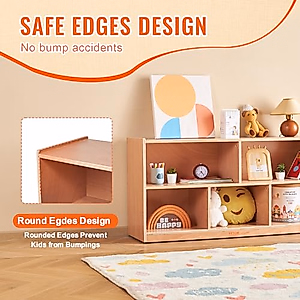 VEVOR 5-Compartment Montessori Bookshelf, Kids Toy Shelf Cubby Storage Shelf 2-Shelf, Classroom Cubbies, Classroom Furniture for Home, Daycare and Preschool, Natural