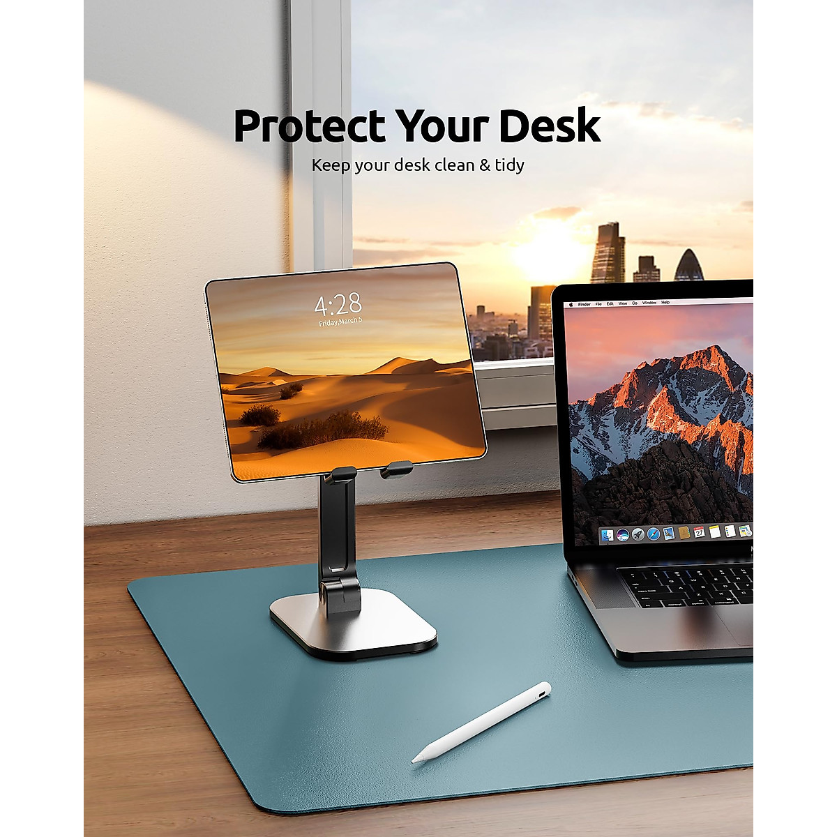 YSAGi Dual-Sided Leather Desk Pad, Office Desk Mat, PU Leather Desktop Protector, Large Mouse Pad, Laptop Desk Pad, Waterproof Desk Writing Pad for Office and Home (23.6" x 13.8", Blue+Grey)