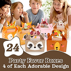 24 Pack Woodland Animals Party Favors Boxes - Forest Theme Goodie Bags for Kids, Perfect for Baby Shower, Woodland Birthday Party Decorations & Supplies, 6x3x3.5 Inches