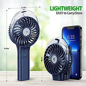 GRANDFAST Portable Handheld Misting Fan, Rechargeable Battery Operated Water Spray Mist Fan for Travel Outdoors Home Office (Blue)