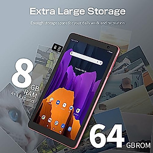 VOLENTEX 8 Inch Tablet, Android 13 Tablet PC 8GB(4+4GB Expand), 64GB ROM, 1TB Expand,1280x800 HD IPS Screen, 5000mAh Battery, Dual Cameras, Bluetooth, WiFi, and Type-C Port(Pink)