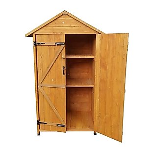 Livavege Outdoor Storage Cabinet with Workstation - Wooden Garden Shed with 3 Shelves and Lockable Door, Outside Waterproof Tool Storage Shed for Patio Furniture, Backyard, Lawn, Meadow, Farmland