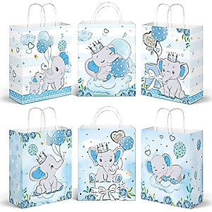 24 Pack Elephant Gift Bags Baby Shower Treat Bags Birthday Party Favor Bags Candy Goodie Bags for New Parents Sprinkle Birthday Party Boy Girl Baby Shower Kids Animal Theme Supplies Decor (Blue)