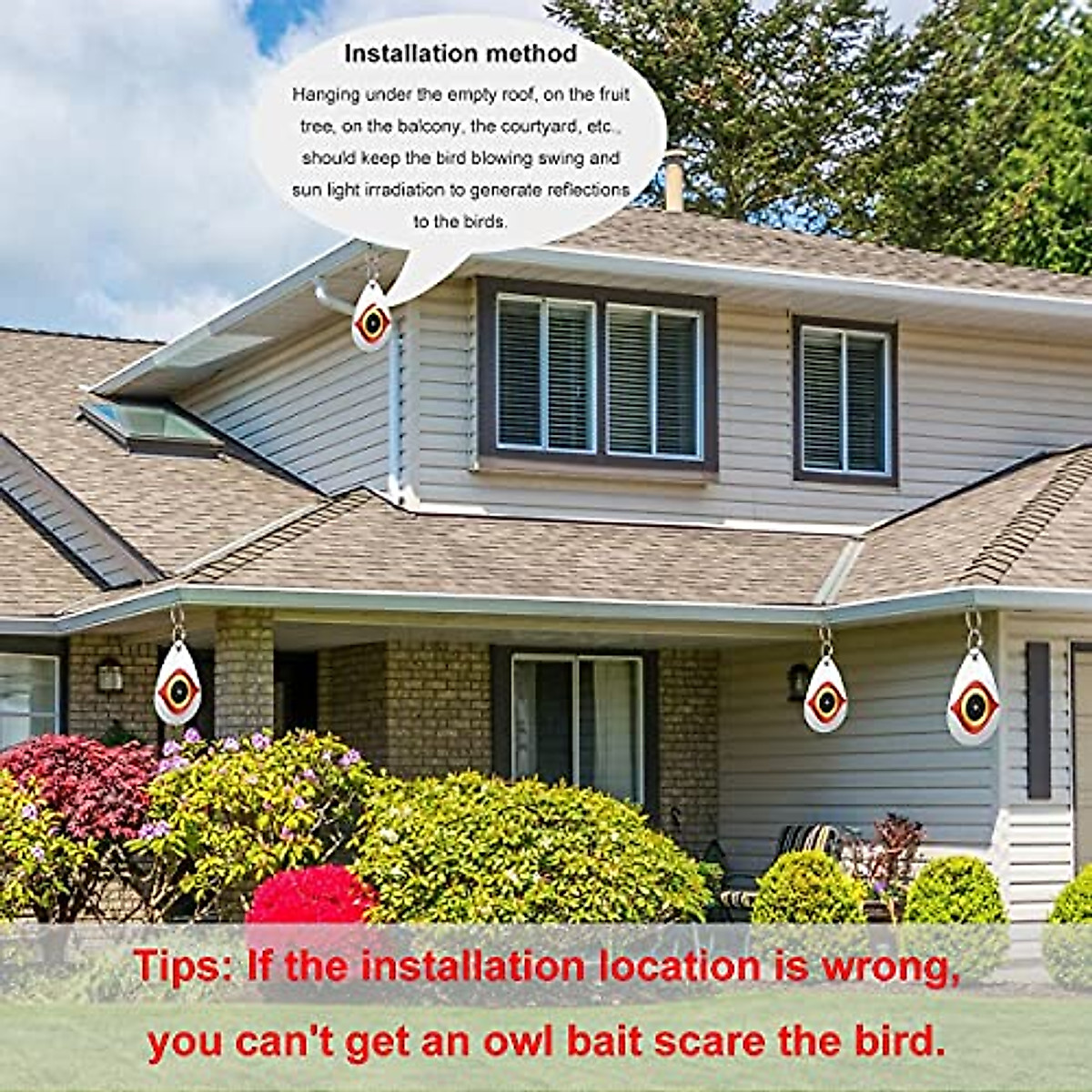 Bird Scare Device, Hanging Reflector Board to Scare Bird Away, Reflective Owl Scarecrow Keep Bird Away from Garden, Patio, Windows, Balcony, Orchard