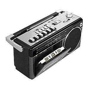 Victrola Mini Bluetooth Boombox with Cassette Player, Recorder and Am/FM Radio, Grey