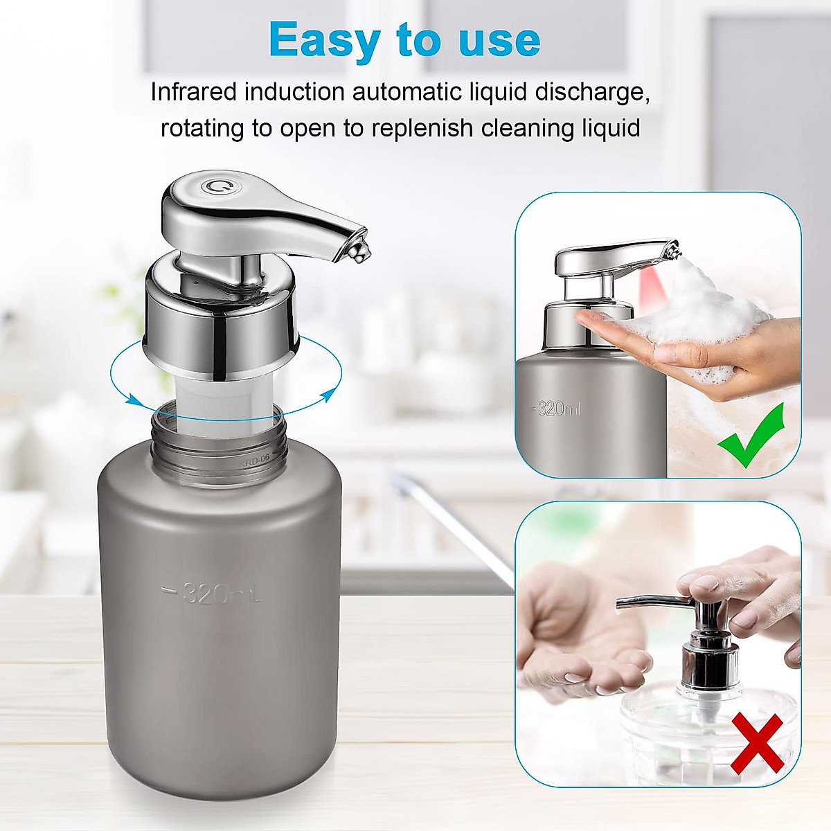 Automatic Foaming Soap Dispenser Touchless, Kitchen Soap Dispenser, Foam Hand Free Soap Dispenser Bathroom, Auto Soap Dispenser Touchless (Smoky, Foam)
