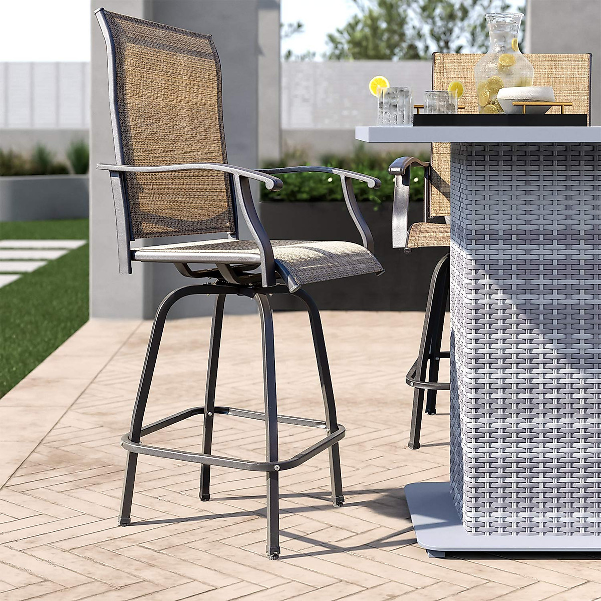 VICTONE Patio Bar Stools Set of 2 All-Weather Outdoor Patio Furniture Set Counter Height Tall Patio Swivel Chairs for Bistro, Lawn, Garden, Backyard