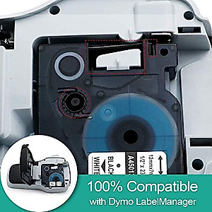 4 Pack Replace for Dymo D1 45013 Label Tape Refill 45013s S0720530 12mm x 7m, 1/2 Inch Labeling Tape for Dymo LabelManager 160 210D 280 420P 360D 450 450DUO Label Maker, Black on White