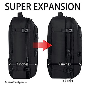 50L Travel Backpack, Large Carry on Backpack Expandable Flight Approved Water Resistant Luggage Suitcase Weekender Business Daypack Overnight Duffle Bag for Men travel，World Traveler Gift, Black