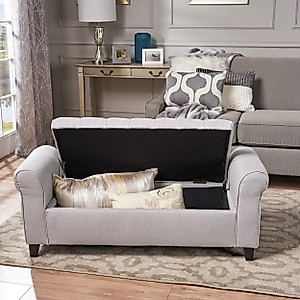Christopher Knight Home Keiko Fabric Armed Storage Bench, Light Grey