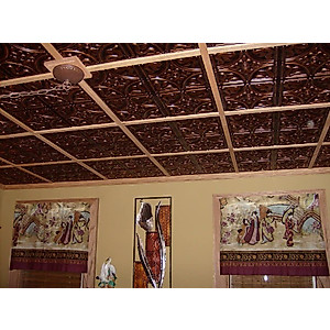 Faux Tin Glue Up Ceiling tile #148 Antique Copper pack of 10 2'X2' tiles (~ 40 sq.ft). Easy to install decorative ceiling tiles. Gorgeous antique look PVC tiles. Great as a backdrop.