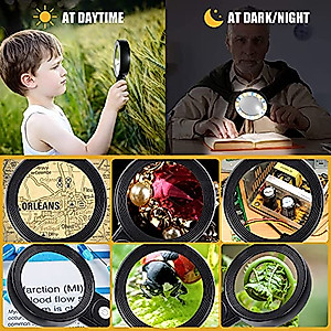 BUSATIA Magnifying Glass 30X, 18LED Handheld Magnifying Glass with Light, 4in Large Glass Magnifier with 3 Modes, Illuminated Magnifying Glass for Reading, Hobbies - with a Lens Cloth(Black)
