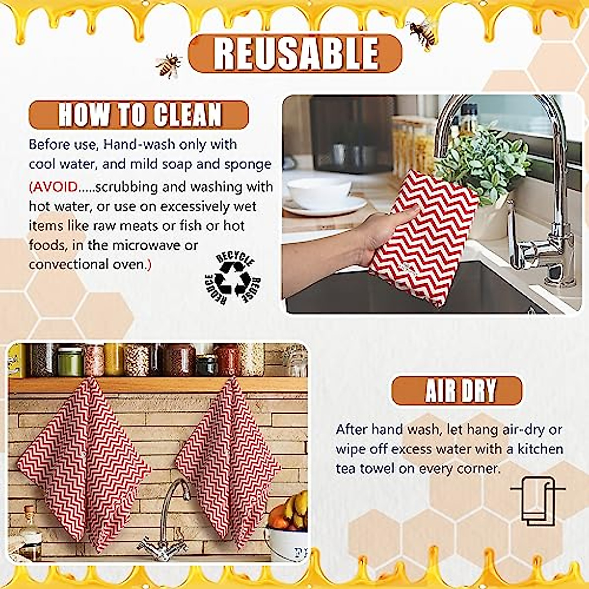 Li'l Things Eco-friendly Reusable Beeswax Bread bags | Set of 2 Sizes 13'x13' & 15’x 9’ | 6 Different Themes | Perfect Bag for Home-Baked | Store-Bought Bread | No Plastic | Red Zig Zag