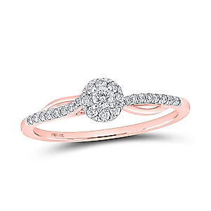 10kt Rose Gold Womens Round Diamond Halo Promise Ring 1/5 Cttw