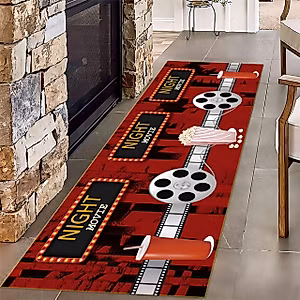 Puyosvr Film Area Rugs,2x7ft,Home Theater Movie Night Floor Mat Non-Slip Rug,Cinema Popcorn Design,Cinema Sign Carpet, Suitable for Living Room, Kitchen Hallway,Party