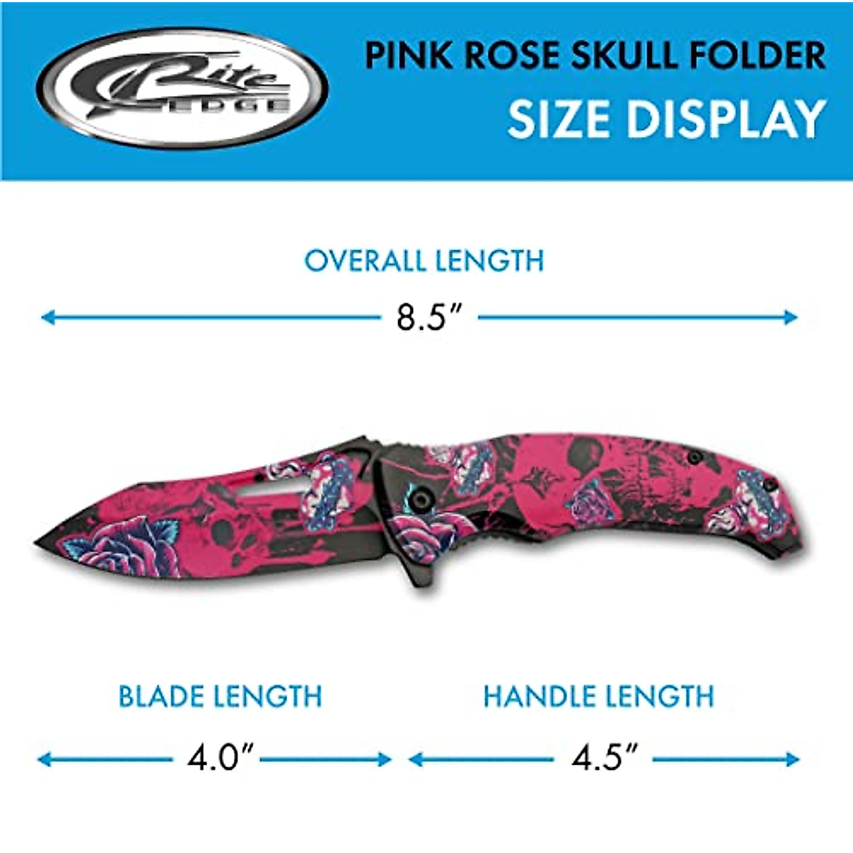SZCO Supplies 8.5” Pink Rose Skull Liner Lock EDC Folding Knife With Pocket Clip