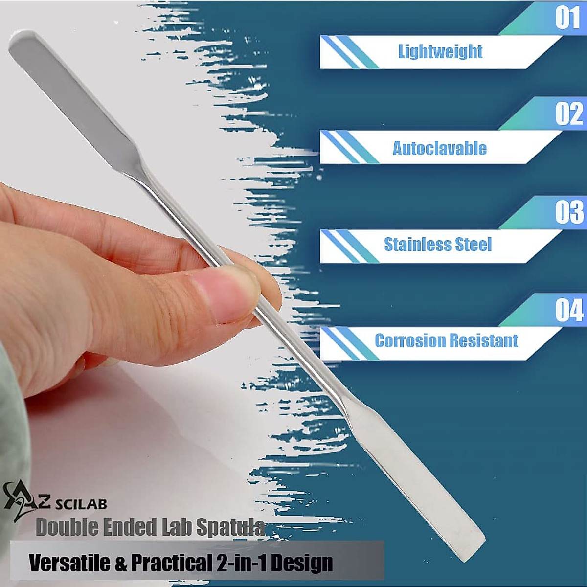 A2Z-SQRD4-7 Stainless Steel Double Ended Micro Lab Spatula Sampler, Square & Round End, 7" Length, 4/Pack