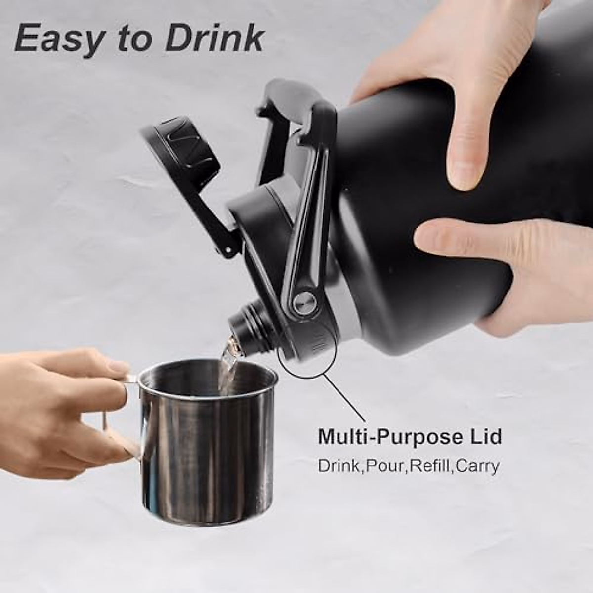 QuiFit 64 oz Insulated Water Bottles with Handle,Leak Proof, BPA Free,Wide Mouth,Half Gallon Water Bottle Insulated Keeps Cold All Day, Stainless Steel Double Wall Vacuum Flask Metal Large Water Jug