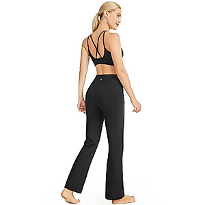 AFITNE Fleece Lined Pants Women Flare Leggings Bootcut Yoga Pants High Waisted Winter Warm Thermal Pants with Pockets-Black-L