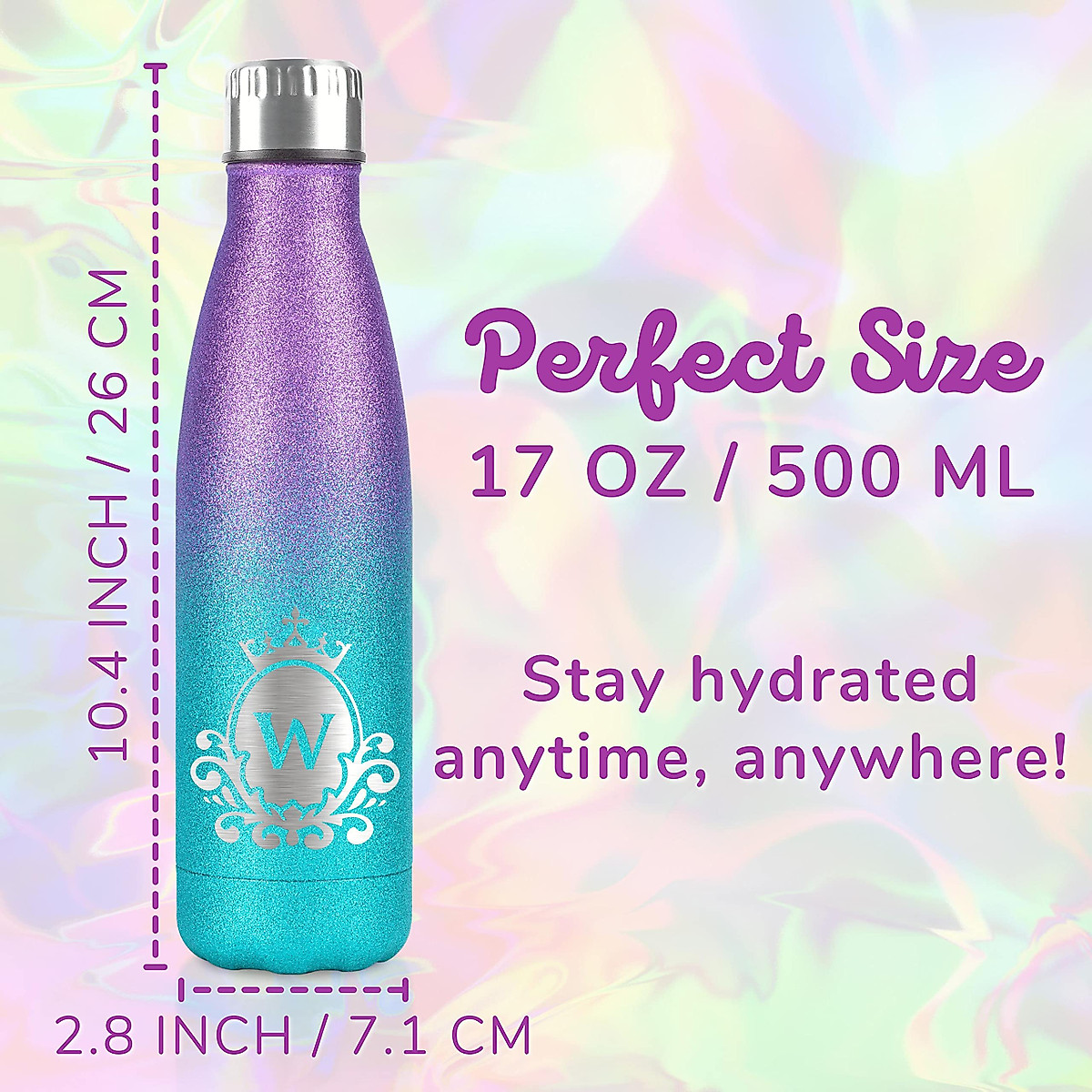 Personalized Water Bottles for Girls, Girly Gifts for Teens, Tweens, Women on Birthday, Christmas, Cute Insulated Bottles With No Straw for School, S