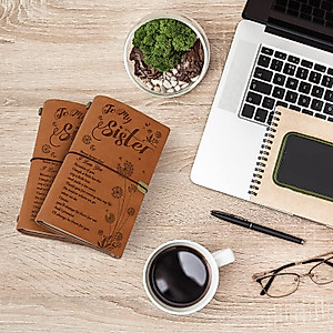 Sister Christmas Gifts from Sister- to My Sister Leather Journal, 140 Page Refillable Journal Notebooks, Big Sister gfits- Back to School Graduation Gifts for Sister from Sister Brother