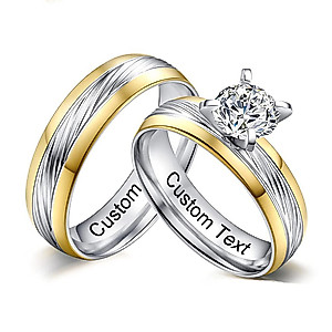 Personalized Wedding Rings Set for Him and Her Custom Engagement Rings for Couples Matching Rings Gold Titanium Wedding Band Cubic Zirconia