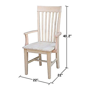 International Concepts Tall Mission Chair with Arms, Unfinished