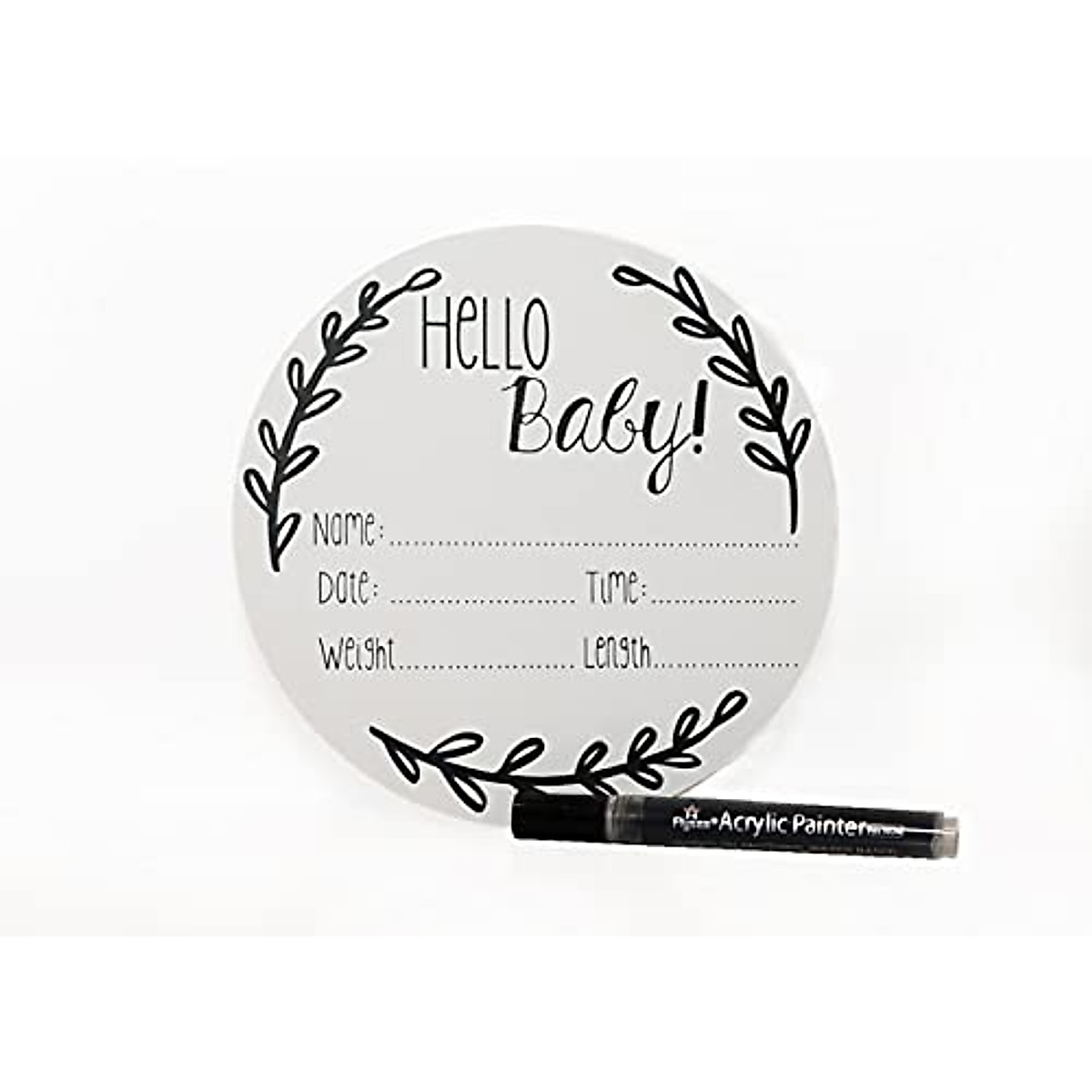Nana's Little Angels Large Birth Announcement Sign 8 inch White “Hello Baby” Newborn Baby Name Announcement Wooden Sign with Black Paint Marker Baby Announcements for Hospital Pictures & Photo Prop…