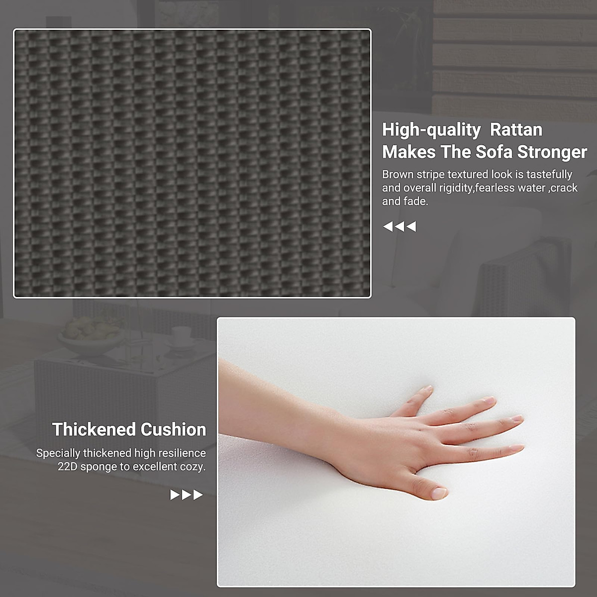 GarveeLife 5-Piece Outdoor Patio Rattan Wicker Sofa Set, Pe Rattan Conversation Sectional with Thickened Back Cushion, Glass Tabletop, Ottoman - Ideal for Courtyard Space, Light-Grey