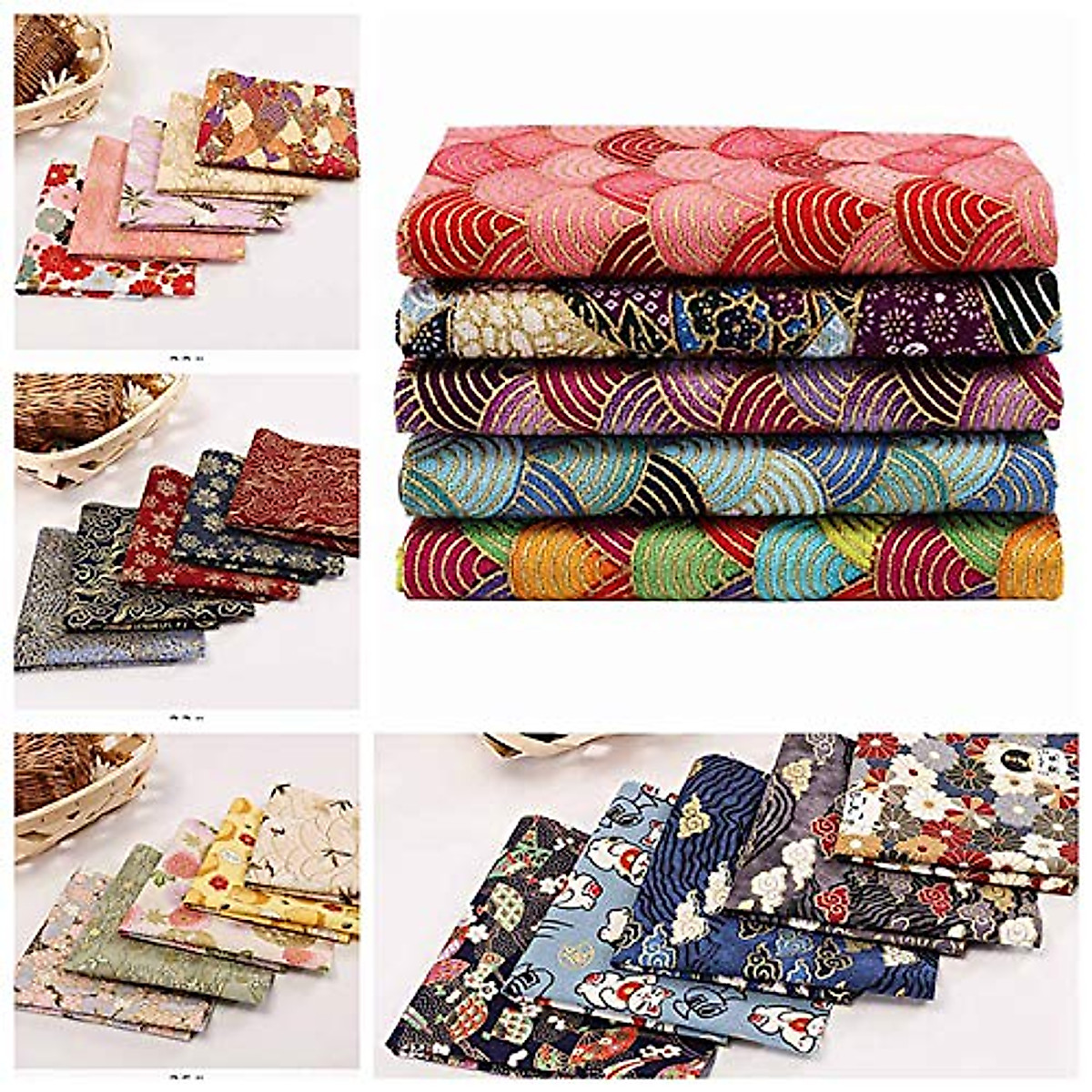 5PCS Floral Cotton Fabric Bundles 7.9 x 9.8 in Sewing Rectangular Bundle, Multi-Color Fabric Patchwork Fat Quarters Precut Fabric Scraps for Christmas DIY Quilting, 07