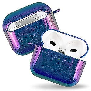 AIIEKZ Compatible with AirPods 3 Case Cover with Butterfly Keychain and Lanyard, Colorful Laser Water Drop Design Hard PC Protective Case for AirPods 3rd Generation Case 2021 (Glittery Purple)