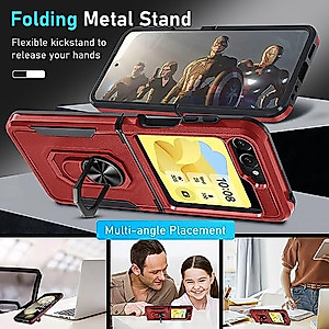 Janmitta for Samsung Galaxy Z Flip 5 Case Built in Front Screen Protector+Hinge Protection+Finger Ring Metal Kickstand,Heavy Duty Shockproof Full Body Protective Cover,2023 Red