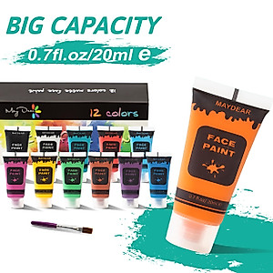 Maydear 12 Colors Face Body Paint Set, Safe Non-Toxic Liquid Paint for Adults and Children, Halloween, Cosplay - Matte 0.7 FL OZ Each