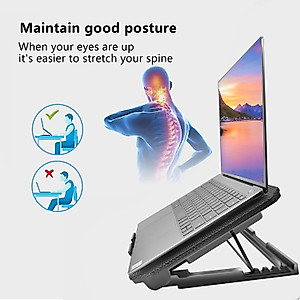 Laptop Cooling Pad, Cooler Pad Chill Mat 2 Quiet Fans LED Lights and 2 USB Ports 5 Height & with Adjustable Speed Mounts Metal Mesh Design, for 9"-17" Laptops（Black）