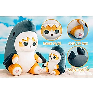 TQJOUJOU Cute Shark Cat Plush Toy, 8'' Cat Face Shark Stuffed Animal Plushies Doll, Kawaii Soft Stuffed Cat Shark Pillow for Boys and Girls Birthday Gift (Blue)