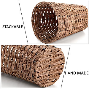 ZOOFOX 2 Pack Bathroom Trash Can, 1.5 Gallon Small Garbage Can with Wicker Style, Plastic Wastebasket for Toilet, Office, Bedroom, Living Room