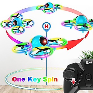 Dwi Dowellin Mini Drone for Kids, 4.9 Inch Small Flying Toys Drones with LED Light One Key Take Off Spin Flips RC Mini Drones Nano Quadcopter Long Flight Time Drones for Beginners and Adults, Blue
