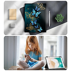 KUAELEN iPad Rotating Case for 2021 iPad 10.2 inch, Smart iPad 9th/8th/7th Generation Case with Pencil Holder, 360 Degree Roating Cover for iPad Air 3rd Generation 2019/iPad Pro 10.5(Blue Butterfly)