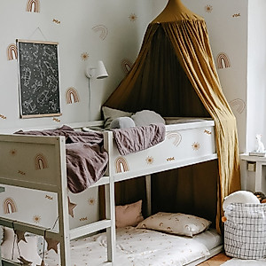 Boho Wall Stickers Girls Bedroom Removable Wall Decals Nursery Kids Room Decor Vinyl Murals DIY Cute Decorations (Rainbow Sun Plant）