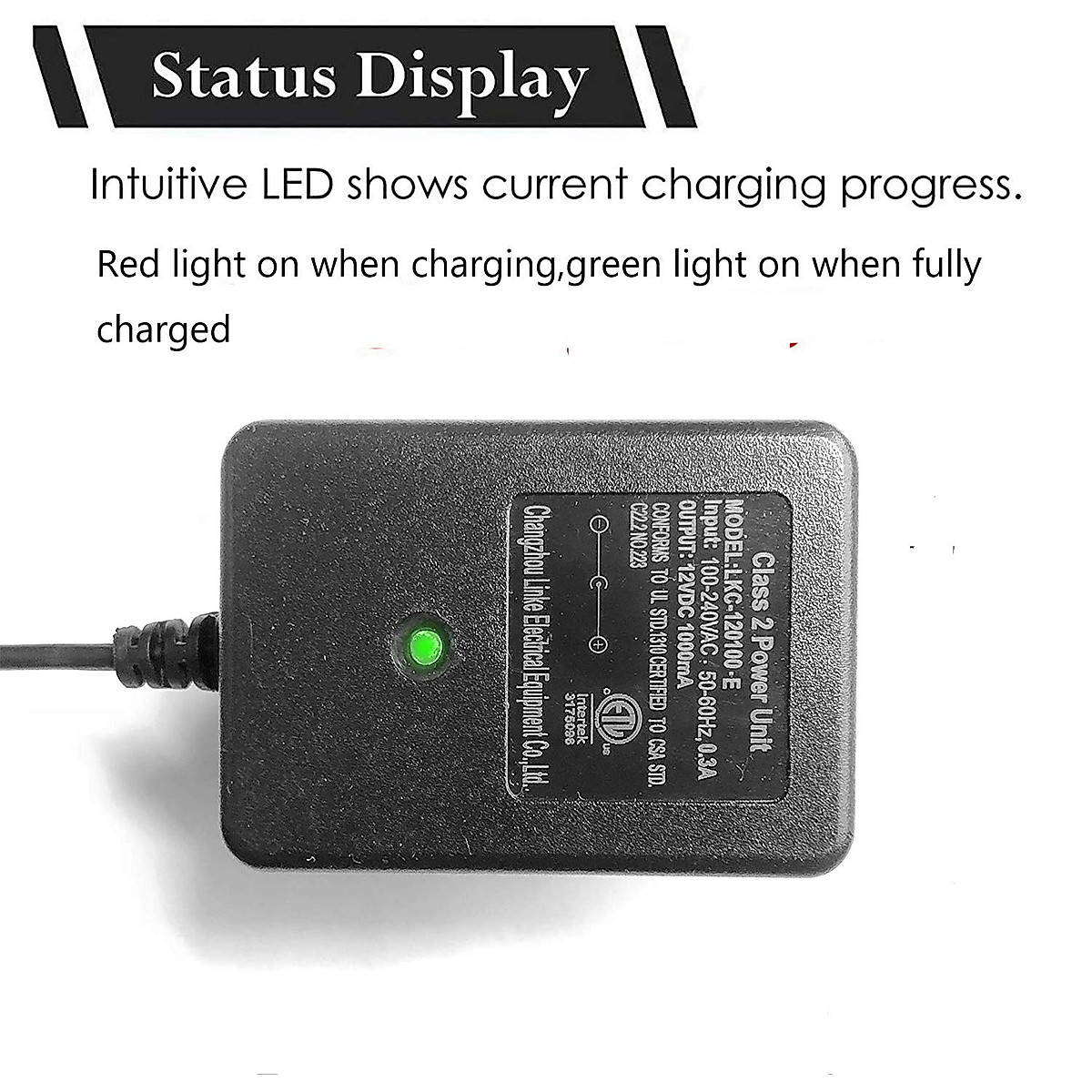 12V 1000MA Round Hole Battery Charger with Charging Indicator Light for Kids Electric Ride-On Cars