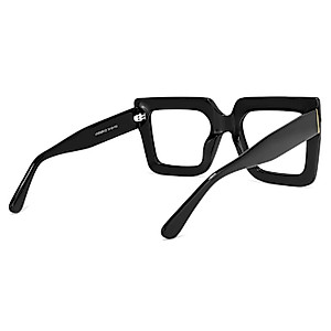 Zeelool Stylish Acetate Thick Oversized Square Eyeglasses Frame for Women with Non-prescription Clear Lens Brandon VFP0306-02 Black