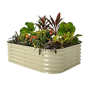 Vego Garden Raised Garden Bed Kits, 17" Tall 6 in 1 Modular Metal Raised Planter Bed for Vegetables Flowers Patio Ground Planter Box-Pearl White