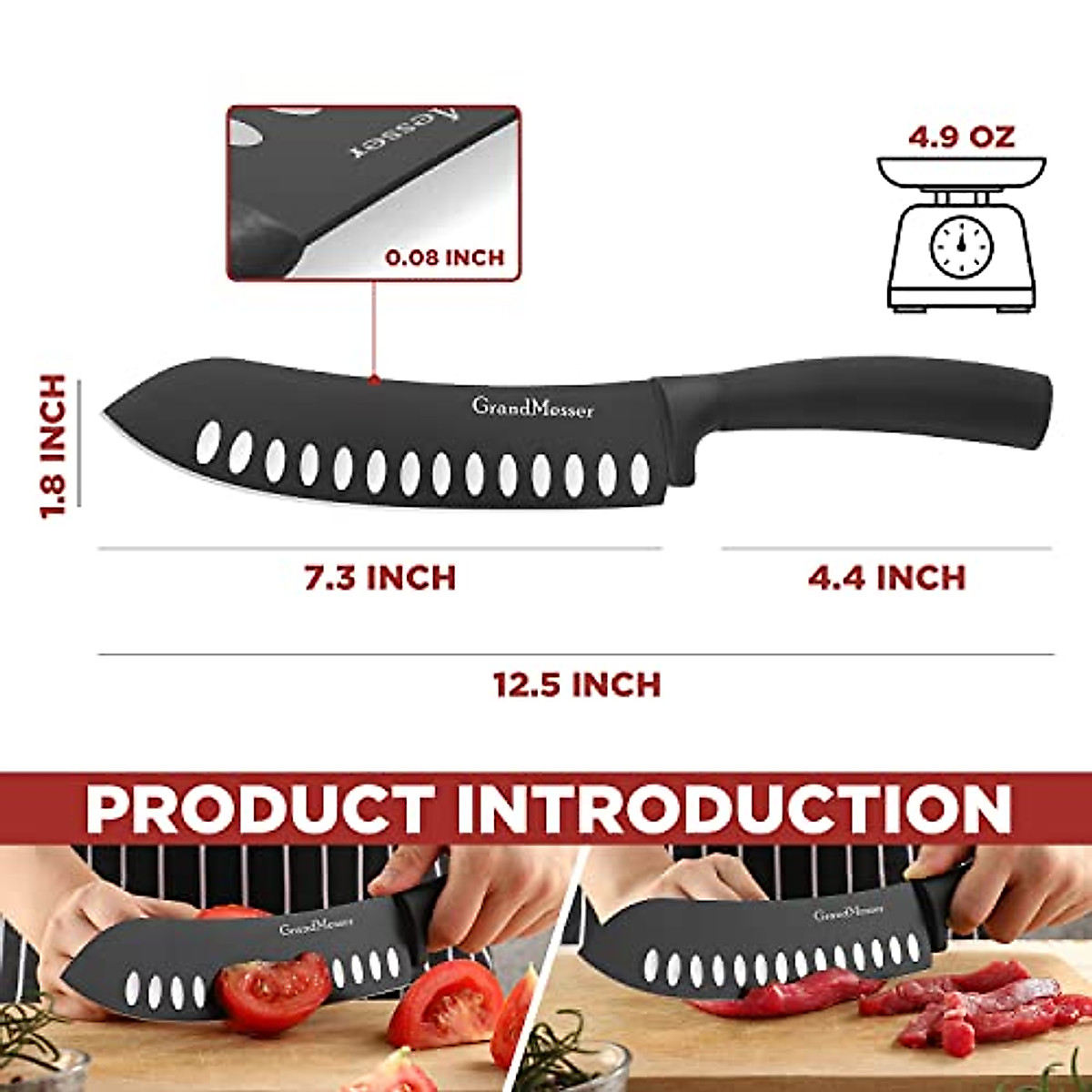 GrandMesser Butcher Breaking Knife, 7 inch Bullnose Knife, Black Titanium Nitride Coated, High Carbon German Stainless Steel Meat Knife, Ergonomic Non-slip Handle, Gift Box, Knife Sharpener