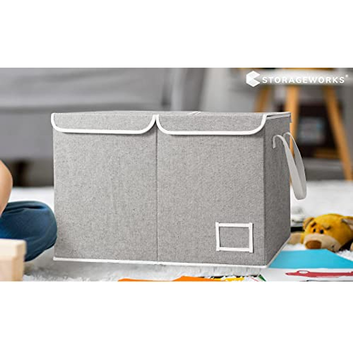 StorageWorks Storage Bin with Flip-Top Lids, Collapsible Storage Box, Gray, 24 ¾"L x 13" W x 16" H