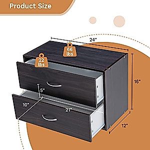 Giantex Stackable 2-Drawer Dressers for Bedroom - Short Dresser Two Drawer Storage Cabinet w/Handles & Anti-Topping Device, Small Dresser Chest of 2 Drawers for Closet Bedroom (2, Espresso)